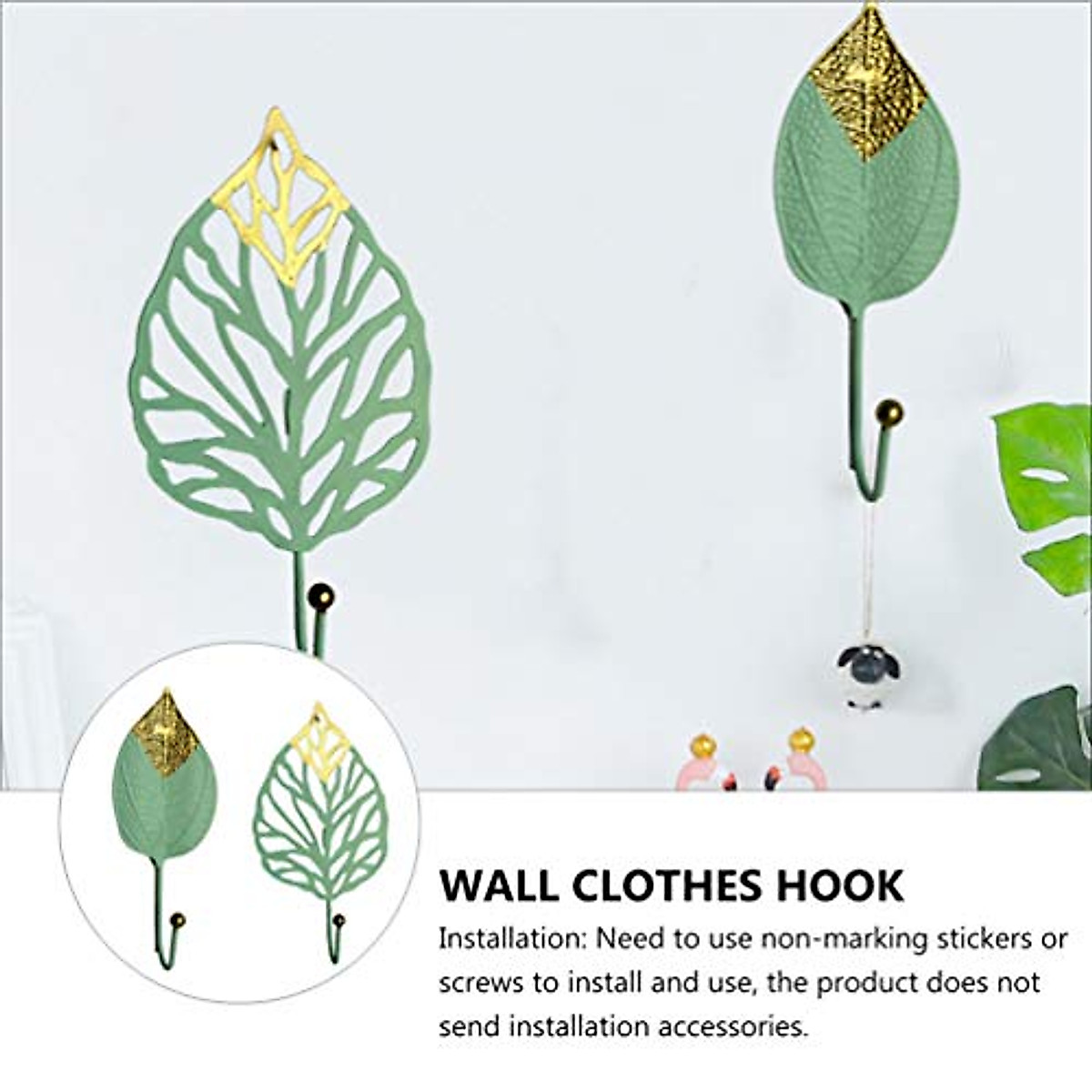 Cabilock Towel Hanger 2pcs Decorative Wall Mounted Hooks Leaf Shape Iron Hanging Hook Coat Hook for Living Room Bathroom Bedroom (Green) Metal Clothes Rack Heavy Duty