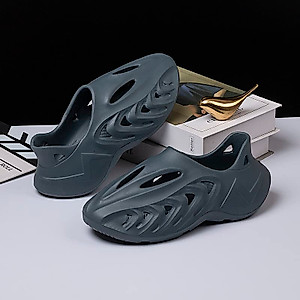 Foam Runner Hollow Walking Sneakers for Women Men Casual Cloud Slides Soft Non-Slip Water Shoes Outdoor Beach Pillow Sandals(Grey-11-11.5 Women/9.5-10 Men)