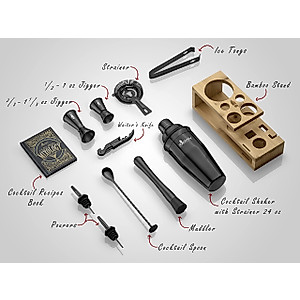 ROCKSLY Mixology Bartender Kit and Cocktail Shaker Set for Drink Mixing | Mixology Set with 10 Bar Set Tools and Bamboo Stand Makes It The Perfect Home Cocktail Kit | Complete Bartender Kit (Black)