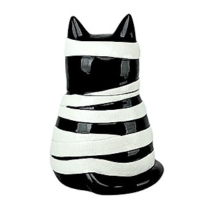10 Strawberry Street Mummy Cat Cookie Jar, 11.25", Black/White