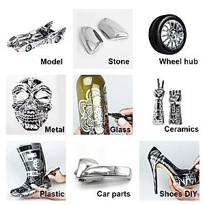 4Pcs Liquid Mirror Chrome Marker Set, DIY Silver & Gold Alcohol Paint Pump Pens(1mm,3mm), Double Pack of Both Fine and Medium Tip Paint Markers for on Any Surface, Get 2 Replaceable Nibs 2mm FREE