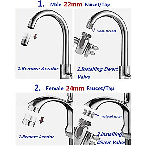 Realgoal Two way 1/4" Brass Diverter Valve Chrome with Male Adapter for Faucet