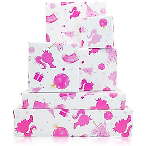 Vnaaem Pink Christmas Wrapping Paper for Girls Kids - Princess Christmas Tree Stocking Gift Design Cute Xmas Gift Wrap for Holiday Party Baby Shower Wedding Winter Birthday, 19.6 X 27.8Inch Per Sheet(6 Sheets)