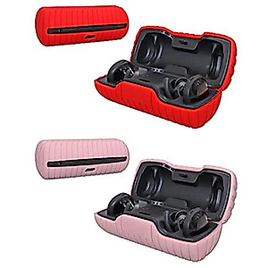 2 Pack Split/Disconnect Design Soft Rubber Silicone Shockproof Protective Carrying Case Cover Skin Sleeve Compatible with Bose SoundSport Free Earbuds (red+Pink)