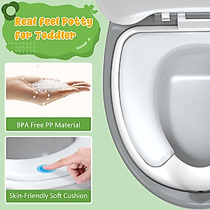 Realistic Training Toilet Potty for Toddler Boys Girls - Splash Guard - Flush Button (Pink)