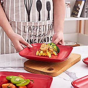 Bruntmor 8 inch Ceramic Dinner Plates- Set of 4, Porcelain Pasta Salad Plate Set For Kitchen, Dinnerware Dish Set, Dishwasher & Microwave Safe - Red