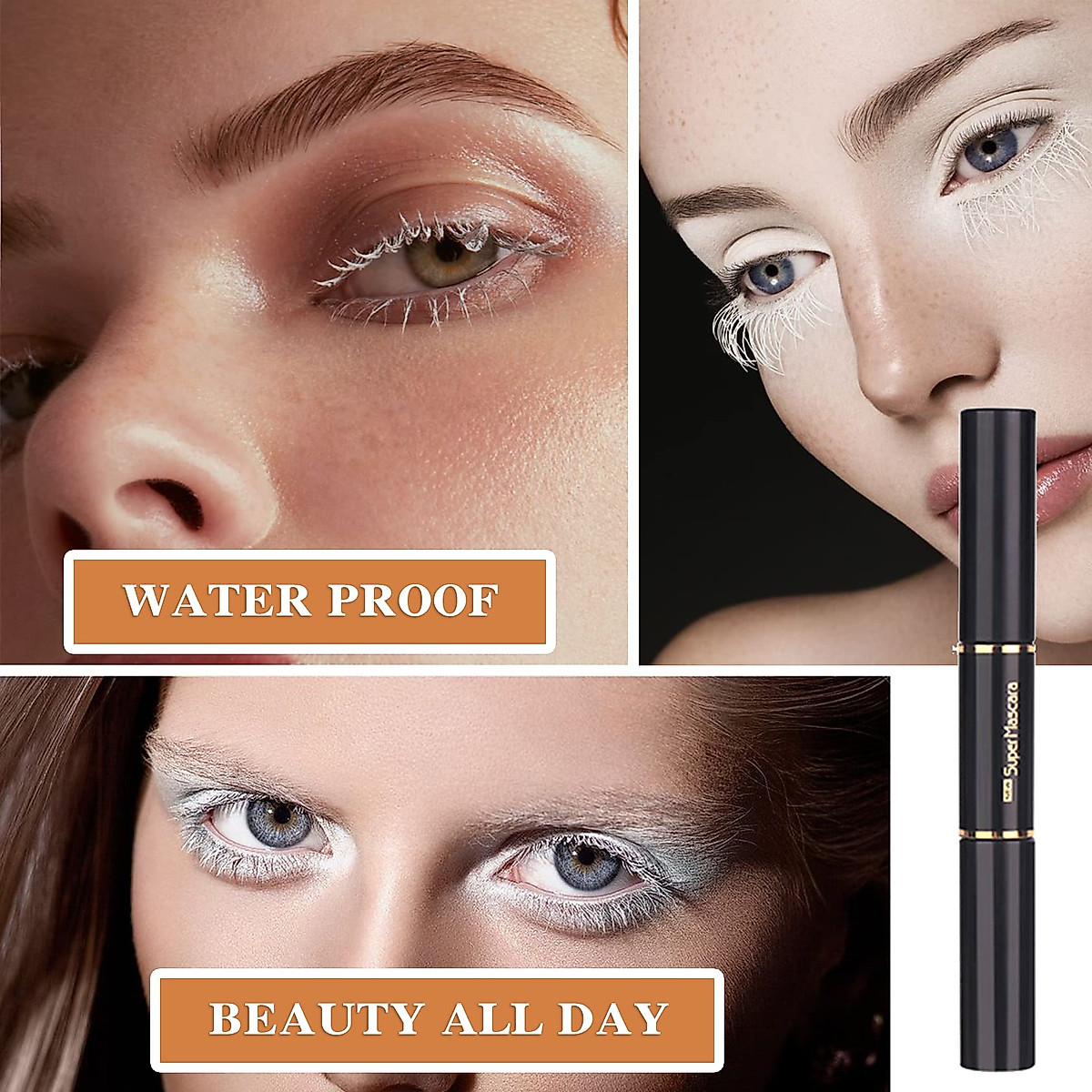 White Mascara Double-headed Colorful Fast Dry Mascara Lifting Eyes Makeup Gift Set Waterproof Long Lasting Smudge-Proof Eyelashes Curling Lengthening Thick & Long Eyelash