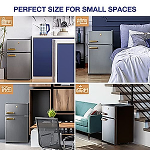 JOY Kitchen JR31TS1E10 2-Door Mini Fridge with Freezer Adjustable Thermostat, Removable Shelf, Energy Efficient, Front Leveling Legs, 3.1 Cu Ft, Stainless Steel