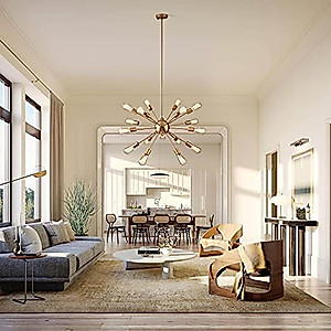 mirrea Vintage Metal Large Dimmable Sputnik Chandelier with 18 Lights (Brushed Brass)