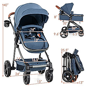 INFANS 2 in 1 High Landscape Convertible Baby Stroller, Newborn Reversible Bassinet Pram, Foldable Pushchair with Adjustable Canopy, Aluminum Structure, 5-Point Harness for Infant & Toddler