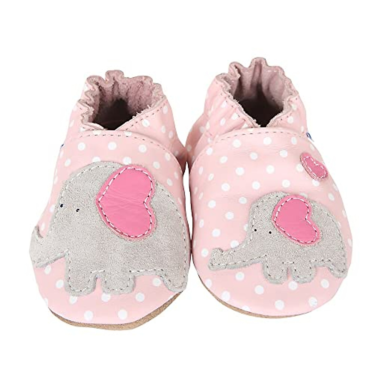 Robeez Baby Girls Little Peanut Shoes Soft Soles Traditional Silhouette Pink and White Polka Dots with Elephant 6-12 Months Infant