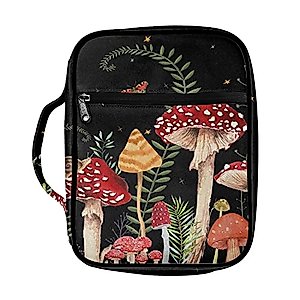 Suhoaziia Bible Case, Mushroom Bible Cover with Handle and Zipper Pocket, Bible Books, Church Tote Bag for Girls Boys