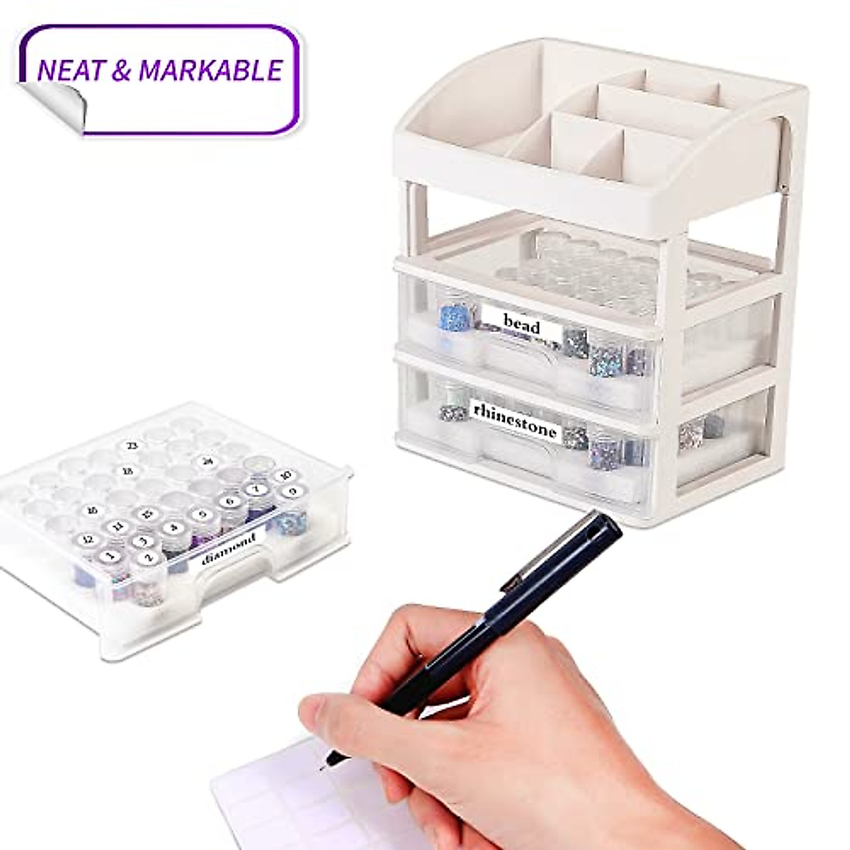 BEIFUMEI Diamond Painting Accessories Storage Containers, Plastic Storage Box with Drawer 111 Slot Individual Containers Desktop Storage Case for Diamond Art Nail Pill Rhinestones Beads Organizer