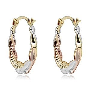 AVORA 10K Gold Twist Three-Tone Hoop Earrings