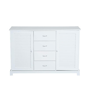 White Free Standing Storage Cabinet 2 Doors 4 Drawers Ample Storage Display Space Ideal for Bathroom Living Area Use Perfect for Storing Shampoo Towels Other Bathroom Accessories Or Daily Items