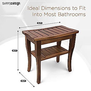 Slimry Design Teak Shower Bench - Solid and Water -Resistant Teak Bench with Storage Shelf Easy to Use Bath Stool with Non-Slip Pads -Assembly Required (Small)