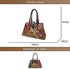 Women Multicolor Splicing Genuine Leather Handbag Designer Hand Woven Satchel Purses Top Handle Shoulder Totes Crossbody Bag (Multicolor)