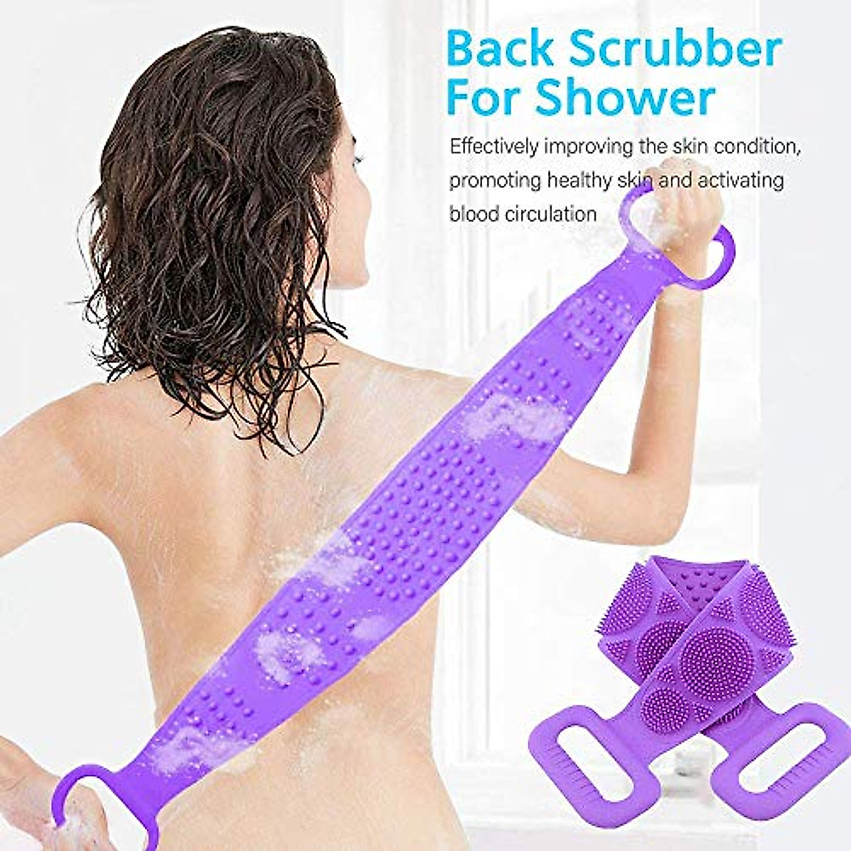 Silicone Bath Body Brush, Exfoliating Silicone Body Back Scrubber, Deep Clean Back Acne & Bacne, Extra Long and Super Soft, Suitable for Women ＆ Men