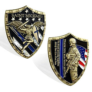 AtSKnSK St. Michael Law Enforcement Challenge Coin Thin Blue Line Police Shield Collectible Gift
