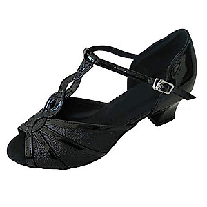 Womens Latin Salsa Dance Shoes Open Toe Ballroom Party Soft Sole Professional Indoor Socials Dancing Sandals (Black 5cm Thick Heel, Numeric_11)