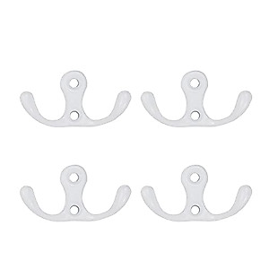 WDONAY 4PCS White Double Prong Robe Hook Zinc Alloy Wall Hooks Hardware Coat Hanger Key Rack Towel Holder with Screws for Entryway, Bathroom, Bathroom