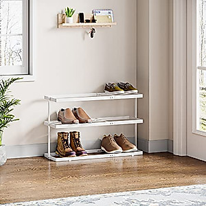 White Metal Shoe Rack for Closets, 3 Tiers Space Saving Shoe Shelf for 6 Pairs, Modern Free Standing Shoe Stand