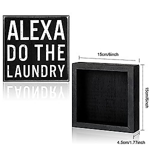Classic Box Sign Wooden Box Sign Black White Box Sign Decorative Letters Wood Box Plaque for Shelf Living Room Bathroom Laundry Decor (Alexa Do The Laundry)