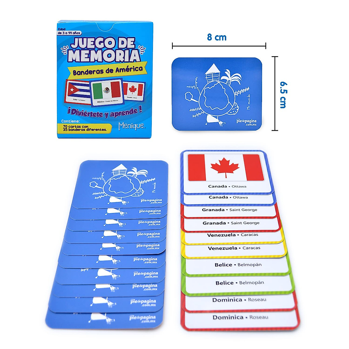 Menique, Flags of The Americas, Memory Matching Game in Spanish, for Kids and Adults, 70 Tiles. Juego de Memoria de Banderas de America