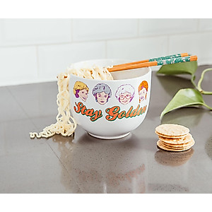 The Golden Girls "Stay Golden" Japanese Ceramic Dinnerware Set | Includes 20-Ounce Ramen Noodle Bowl and Wooden Chopsticks | Asian Food Dish Set For Home & Kitchen | 80s TV Show Gifts and Collectibles