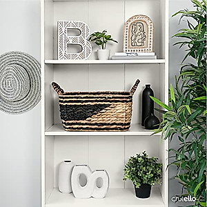 Crutello Black Wicker Basket for Storage, Large Wicker Basket, Rectangular Water Hyacinth Storage Basket Towels, Blankets, Baby, Pet Toys, Toilet Paper - Natural Living Room Floor Basket Boho Decor