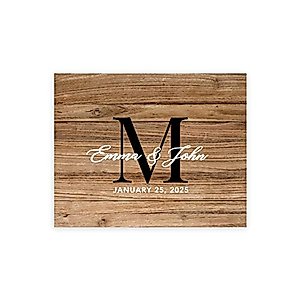 Andaz Press Custom Large Wedding Canvas Guestbook Alternative, 16 x 20 Inches, Rustic Wood Monogram, Horizontal Personalized Sign Our Canvas, Welcome Sign for Fall, Rustic, Woodland Theme