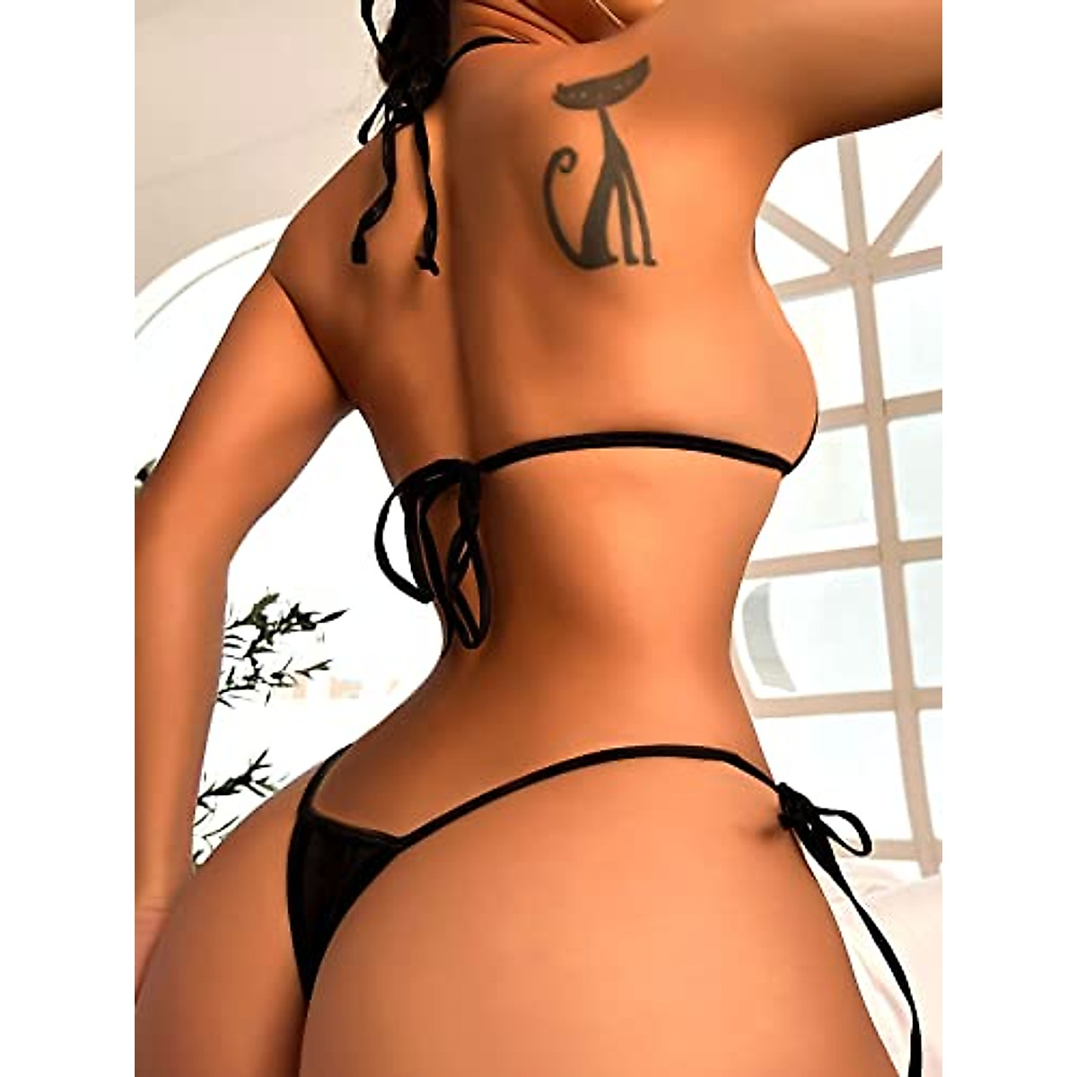 EASYLONGJEE Sexy Lingerie Set for Women Naughty for Sex, 2 Piece Exotic Cute Lingerie Set Teddy, Black