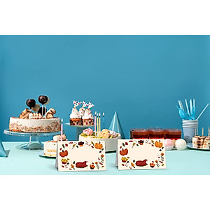 Fall Thanksgiving Table Place Card, 25 Pcs Tent Style Cards Set with Pumpkin and Maple Leaf, Editable Name Cards for Table Seating, Scored for Easy Folding, Food Lables for Autumn Party (02)