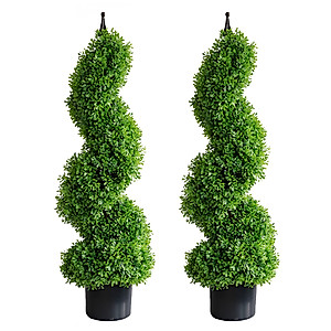 momoplant Artificial Topiary Outdoor Boxwood Spiral Topiary Tree 3ft (2 Pieces) Faux Topiary Tree Outdoor Feaux Plant for Decorative Indoor/Outdoor/Garden (35inch)