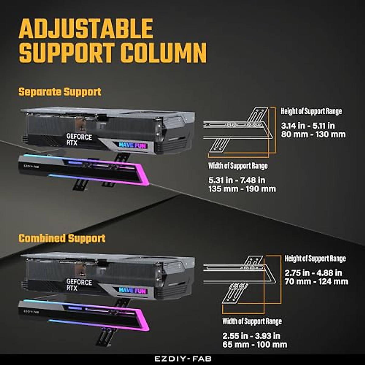 EZDIY-FAB 5V ARGB GPU Holder Brace Graphics Card GPU Support Video Card Holder Bracket, Strenchable Structure, Video Card Sag Holder/Holster Bracket Support RX7990XTX, RTX4090, Black-341