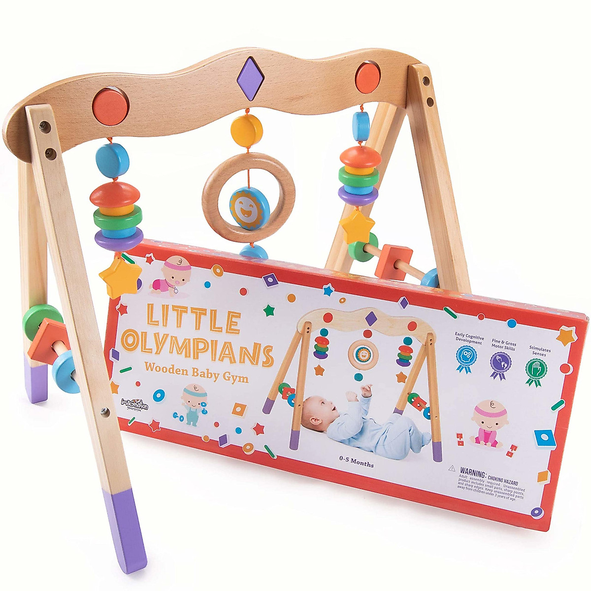 Little Olympians Wooden Baby Gym - Child Activity Center Newborns & Early Infants - Wood Mobile Interactive Play Station for Tummy Time - Educational & Developmental Learning Toys, Ages 0-5 Months