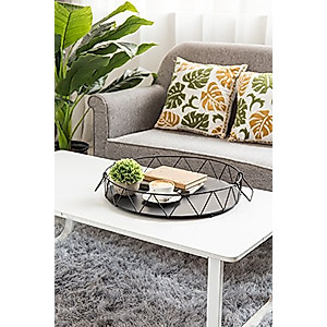 MyGift Metal Wire Decorative Serving Tray with Handles, Round Coffee Table Tray for Decorations