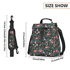 ALAZA Peony Flower Leaves Dragonfly Butterfly Insulated Lunch Bag Women Men Roll-Top Portable Reusable Cooler Lunch Tote Bag for Work Office Picnic College