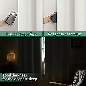 QUEMAS Linen Blackout Curtains for Bedroom 63 Inches Length 2 Panels, 100% Black-Out Curtains for Living Room Darkening, Thermal Insulated Soundproof Grommet Window Drapes (52 x 63 Inch, Ivory White)