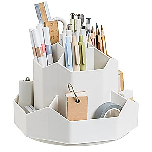 kaileyouxiangongsi Rotating Art Supply Storage Organizer,Pencil Holder with 9 Compartment, Pen Storage Organizer, for Kids Art Desk, Homeschool Supplies, Home Office Desktop Organizer(White)