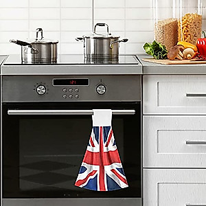 UK England Flag Union Jack Hanging Hand Towels 2 Pack for Kitchen Bathroom, Soft Absorbent Coral Fleece Tie Towel Thick Microfiber Dish Towel Washcloth Machine Washable with Loop