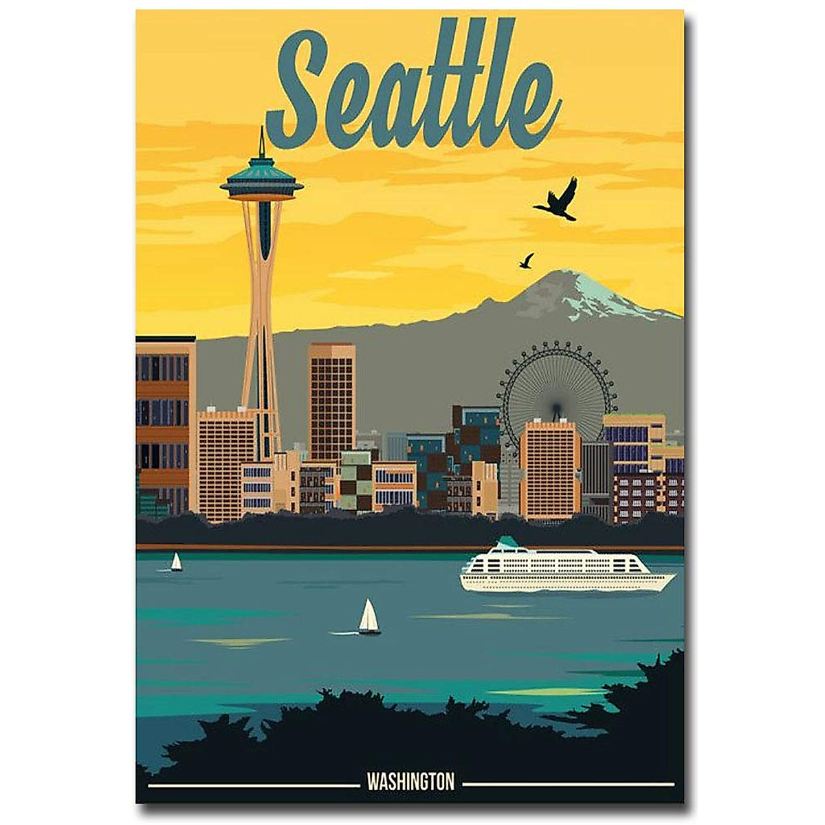 Seattle Washington Vintage Travel Art Magnet | Fridge Decoration