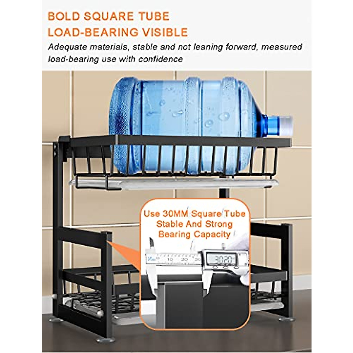 QYQS Kitchen Aid Dish Rack 2 Tier Dish Rack Non-Slip Suction Cup Easy to Disassemble and Install Stainless Steel Dish Drying Rack(Size:38.8x28x38cm,Color:Black)