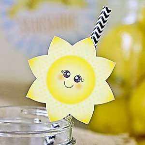 Big Dot of Happiness You are My Sunshine Paper Straw Decor - Baby Shower or Birthday Party Striped Decorative Straws - Set of 24