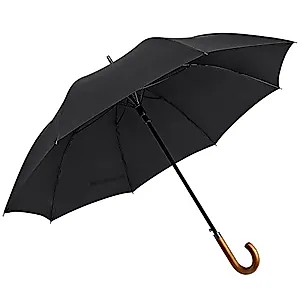 G4Free Wooden J Handle Umbrella 54 Inch Large Auto Open Classic Windproof Rain Stick Umbrellas for Men Women (Black)