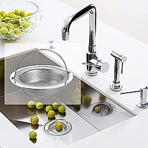 Kitchen Sink Strainer, 2 Pack Stainless Steel Sink Drain Basket, Full Mesh Hole 4.4" Deepen Large Sink Stopper with Handle for Most Sink Drains