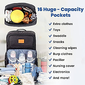 PILLANI Baby Diaper Bag Backpack - Large Travel Diaper Bags with Changing Pad - Newborn Essentials, Baby Registry Search, Shower Gifts