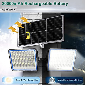 Gebosun 2-Pack 300W LED Solar Flood Light, Remote Controlled, Dusk to Dawn, 24,000Lumen, 6000K, IP67 Waterproof, Wall-Mounted & Pole-Mounted, Perfect for Barn, Warehouse, Backyard and Garden