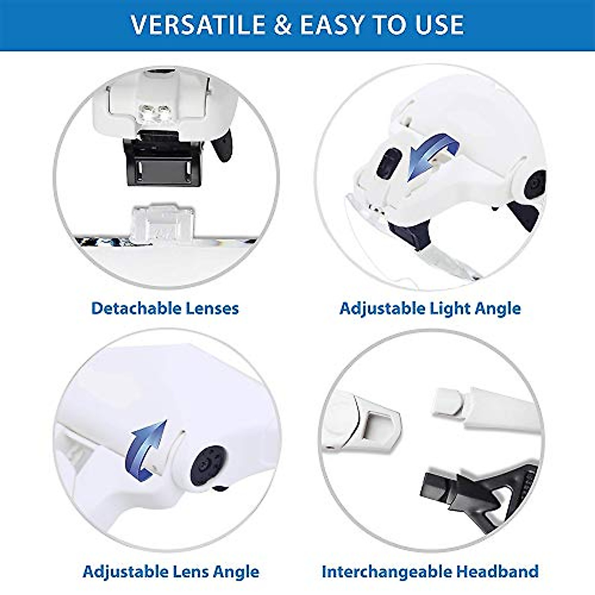 Magnifying Glasses - ANDSTON Head Mount Magnifier with Light, 2 LED Professional Jewelry Magnifying Glass Light Bracket and Headband are Interchangeable