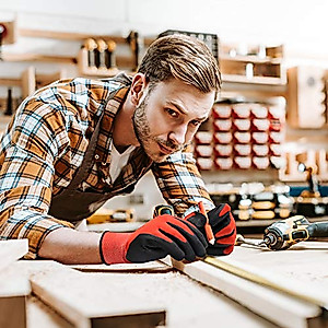 COOLJOB Gardening Gloves for Men, 6 Pairs Breathable Rubber Coated Garden Gloves, Work Gloves for Men, Men’s Large Size Fits Most, Black & Red (Half Dozen L)